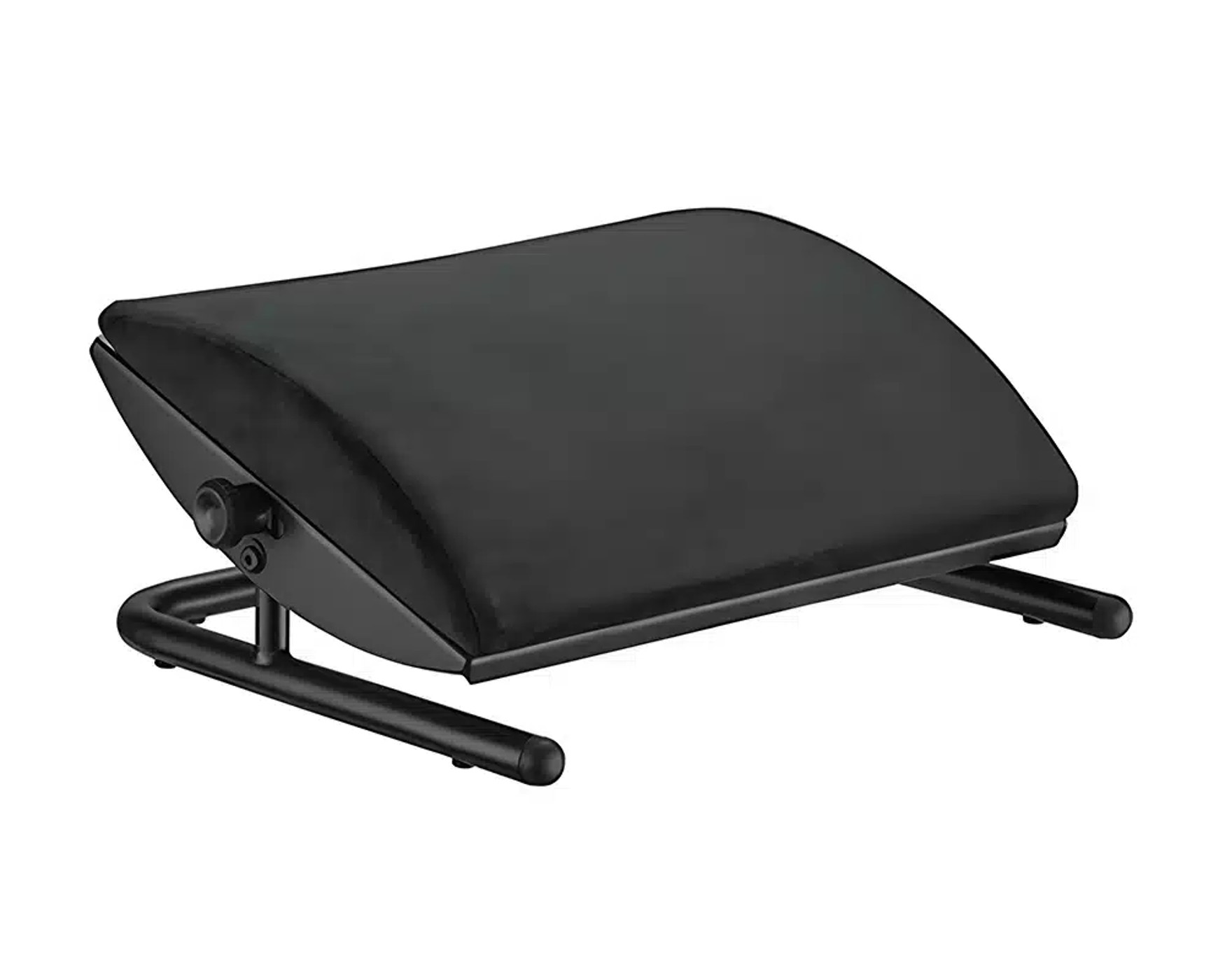 Black footstool with cushion. Soft foot rest. FeetFleet.